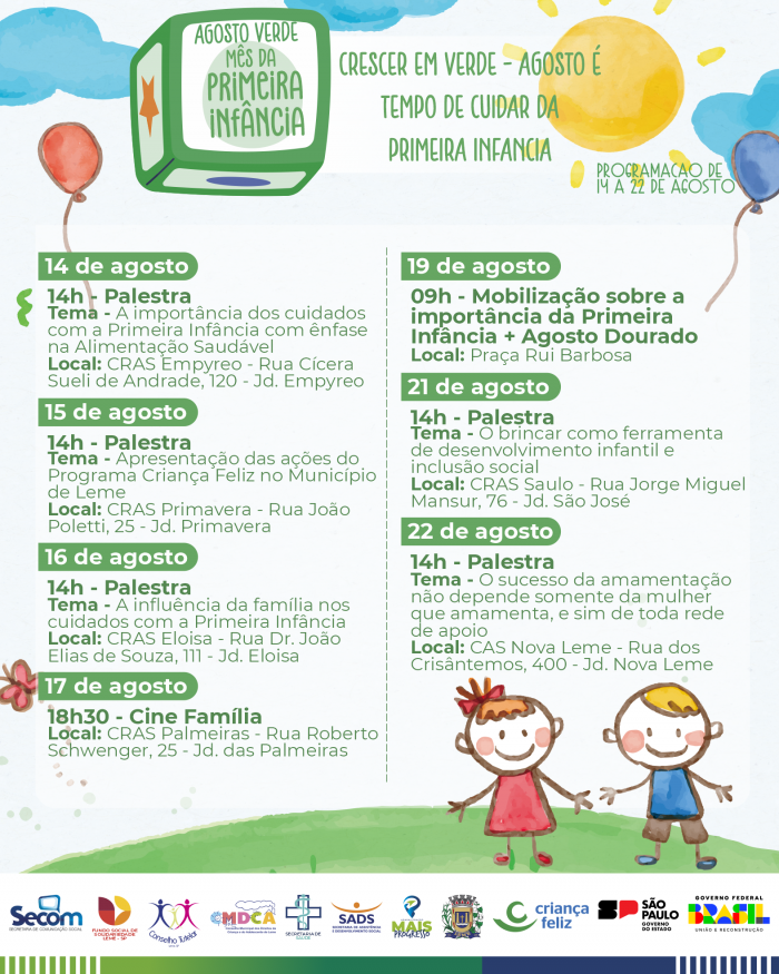Agosto Verde, mês da Primeira Infância - Prefeitura Municipal de Leme